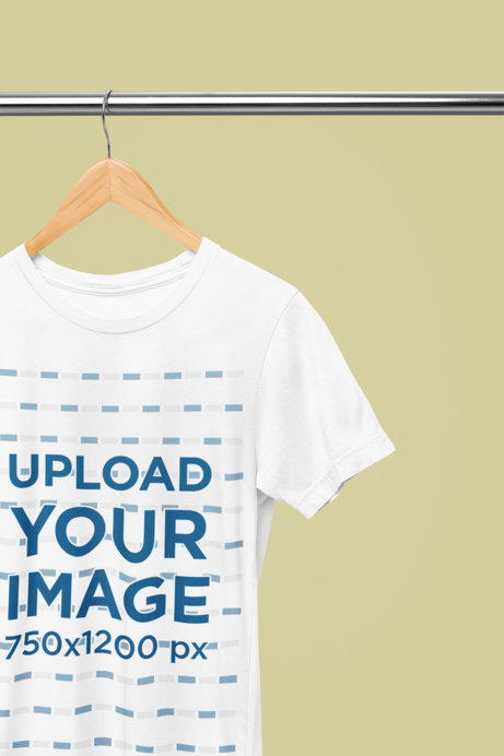 Placeit - Mockup of a Bella Canvas Rounded-Neck Tee Placed on a Wooden ...