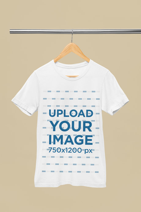 Placeit - Mockup of a Bella Canvas Round-Neck Tee Placed on a Wooden Hanger