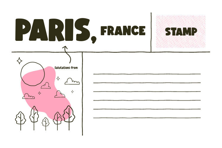 Placeit - Back Postcard Creator with a Paris Text and an Illustrated ...