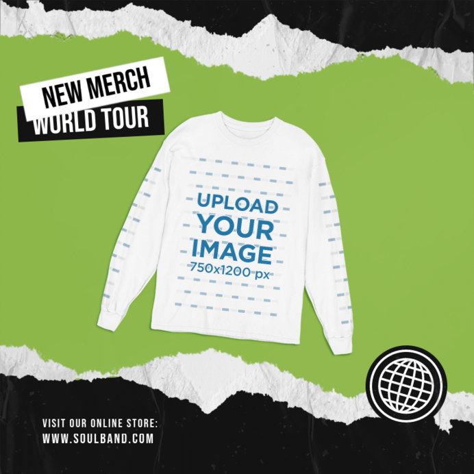 Placeit - Long-Sleeve Tee Mockup for a Music Merch Sale