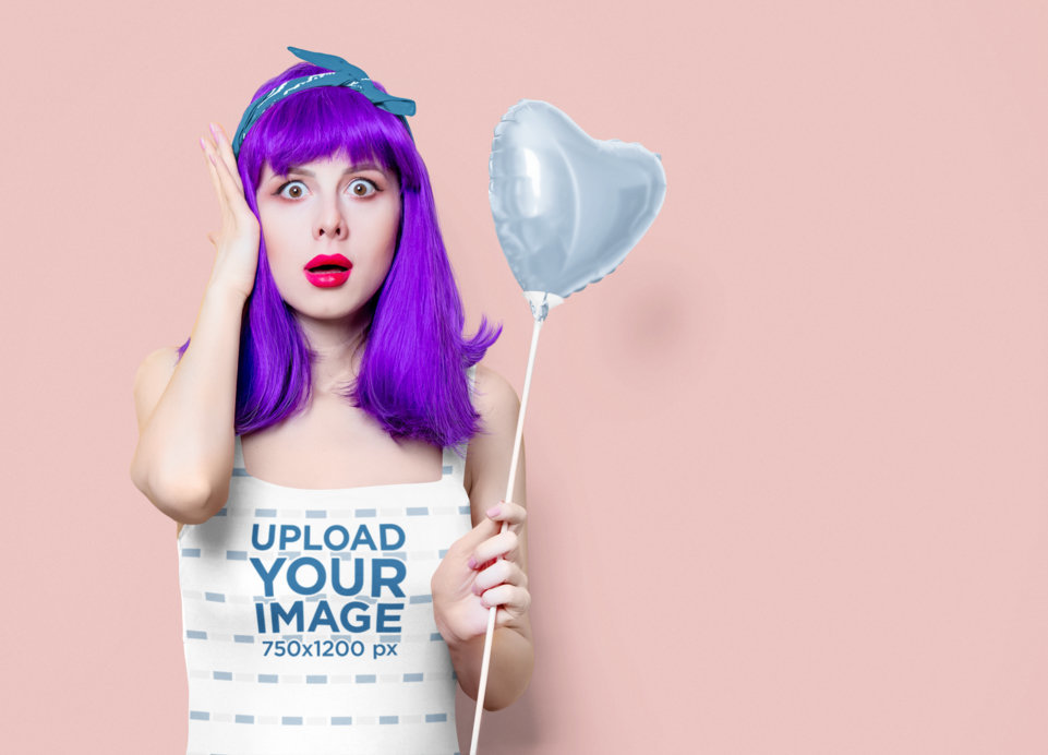Placeit - Tank Top Mockup of a Woman with a Surprised Face Holding a ...