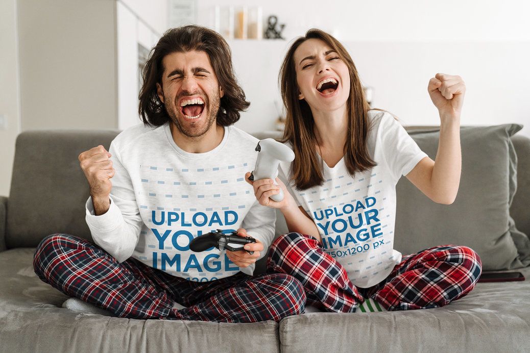 Placeit - Sweatshirt and Tee Mockup of a Happy Couple with Gaming ...