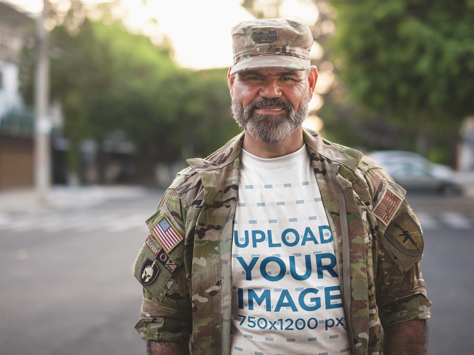 Placeit - T-Shirt Mockup of a Soldier in Uniform