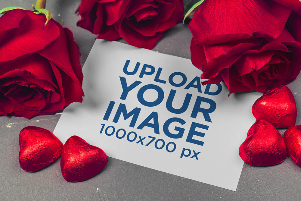 Placeit - Mockup of a Horizontal Flyer Placed by Valentine's Day Roses