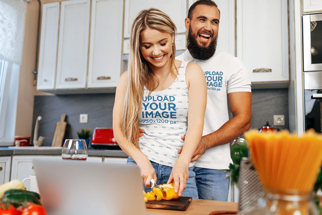 Placeit - Sublimated Tank Top and Polo Shirt Mockup of a Happy Couple ...