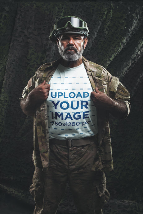 Placeit - T-Shirt Mockup Featuring an Army Man in Uniform