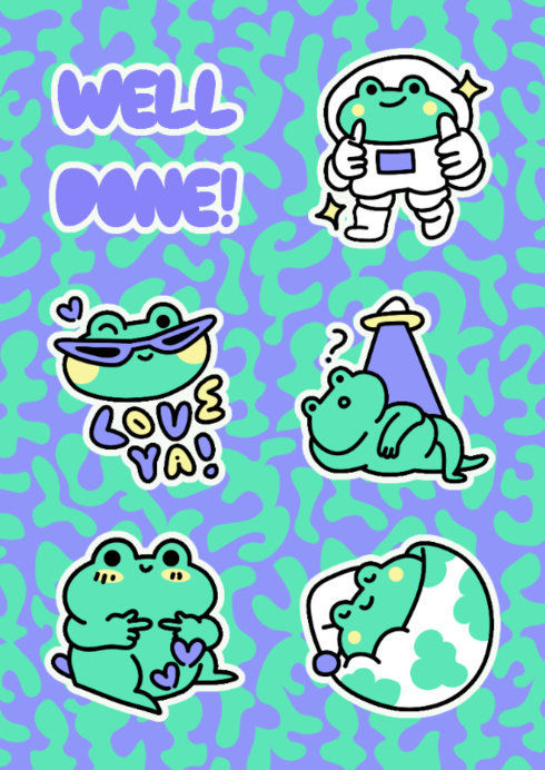 Placeit - Sticker Sheet Template Featuring Cute Frog Graphics