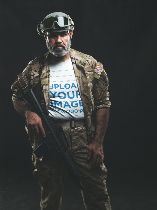 Placeit - Portrait T-Shirt Mockup of a Military Man in Uniform