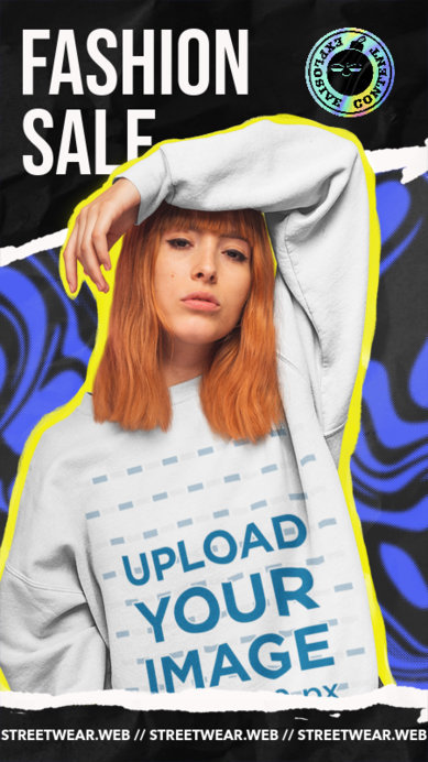 Placeit - Sweatshirt Mockup Featuring a Woman Posing for a Fashion Sale Ad