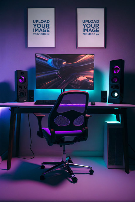 Placeit - Gaming Mockup Featuring Two Arts Print and an AI-Generated Room