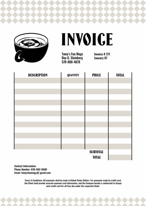 Placeit - Invoice Maker Featuring a Coffee Mug Graphic and a Fancy Pattern