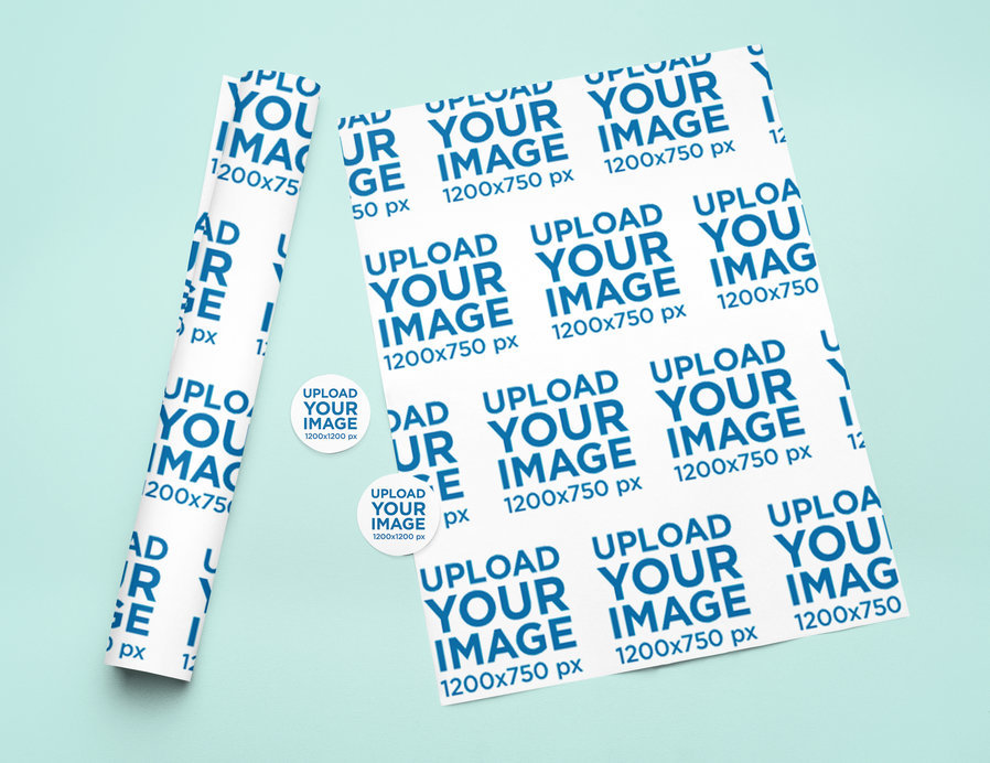 Placeit - Wrapping Paper Mockup Featuring Two Circular Stickers