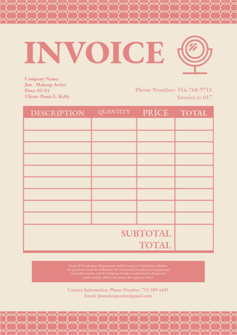 Placeit - Invoice Generator for a Makeup Artist Featuring a Mirror Icon