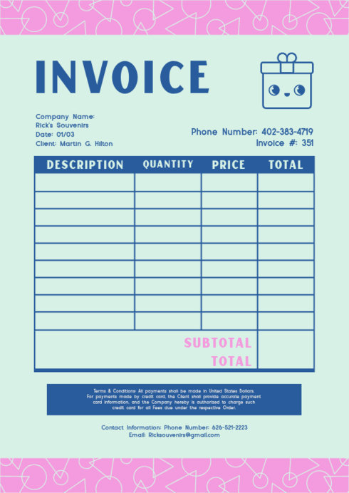 Placeit - Souvenir's Company Invoice Template Featuring a Gift Box Graphic