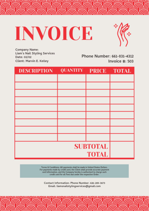 Placeit - Invoice Template for a Nail Salon Featuring a Hand Icon With ...