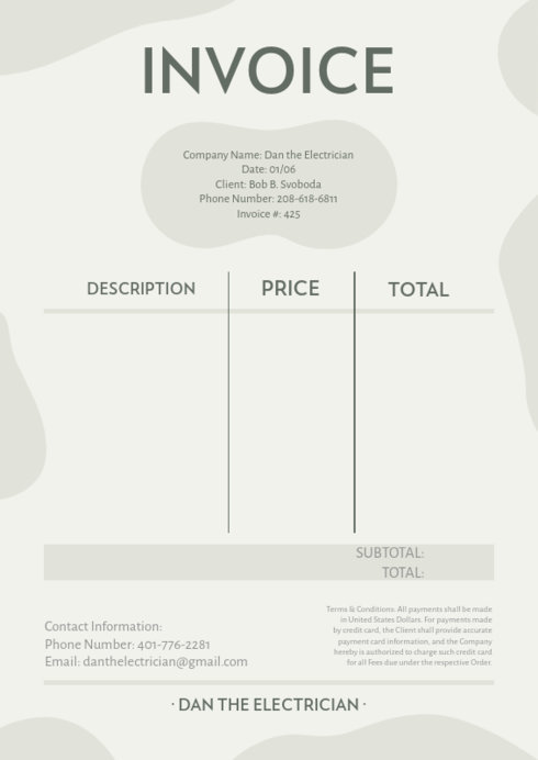 Placeit - Invoice Template Featuring a Minimalist Style for Electrician ...