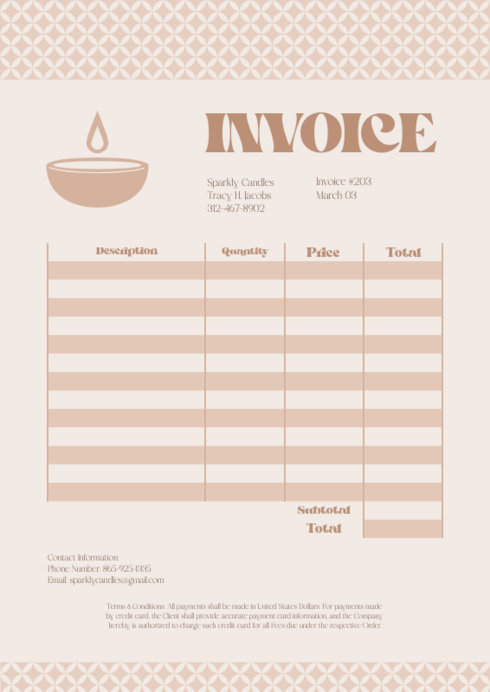 Placeit - Invoice Creator for a Candle Shop Featuring a Fancy Pattern