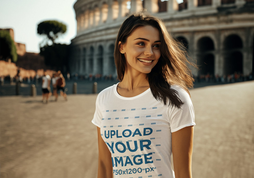 Placeit - AI-Created Mockup of a Woman Wearing a Round-Neck T-Shirt in ...