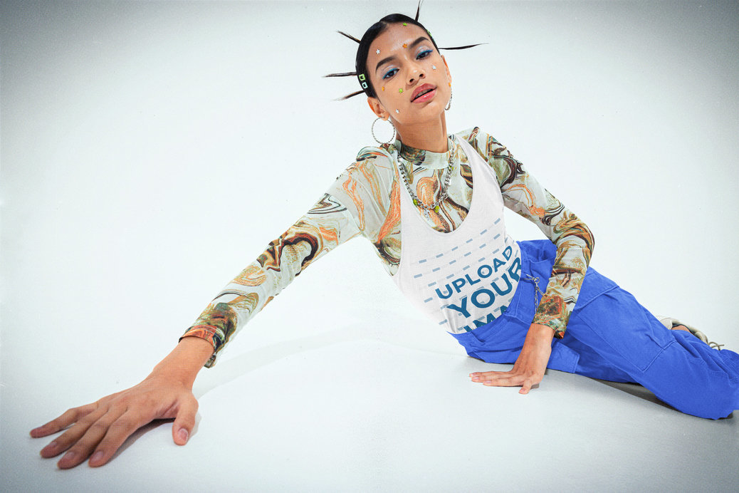 Placeit - Bella Canvas Tank Top Mockup of a Woman With a Y2K-Themed Look