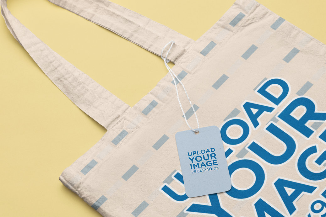 Placeit - Tote Bag Mockup Featuring a Rectangular Brand Tag