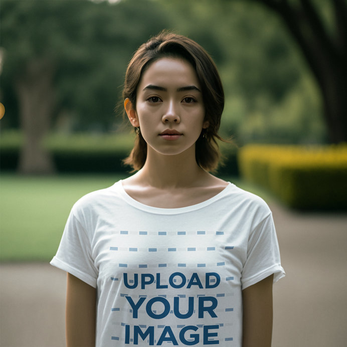 Placeit - AI-Generated Mockup of Woman Wearing a T-Shirt with a Rounded ...