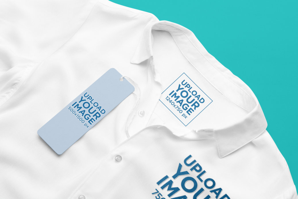 Placeit - Mockup of a Brand Tag Placed on a Button-Up Shirt