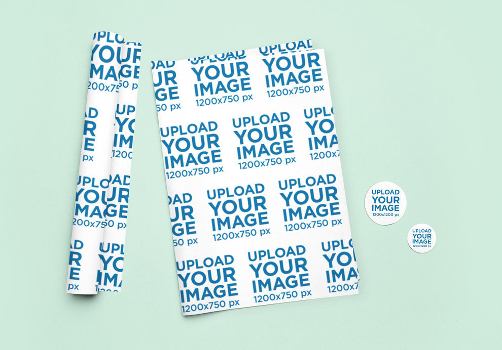 Placeit - Mockup of Two Wrapping Papers Placed Next to Circular Stickers