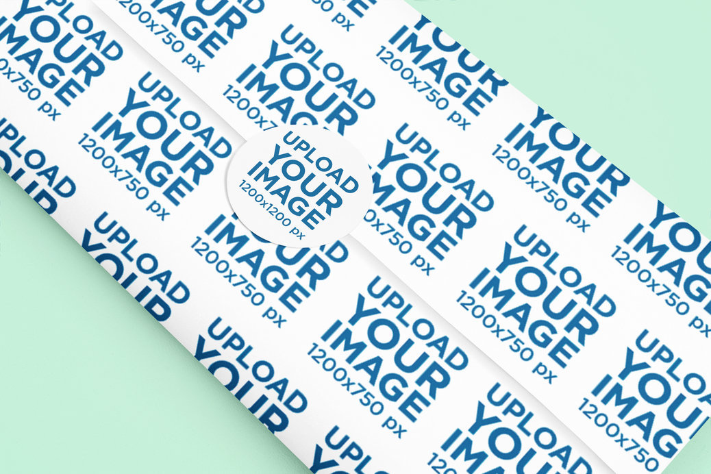 Placeit - Wrapping Paper Mockup Featuring a Customizable Sticker