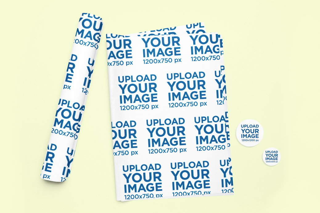 Placeit - Mockup of Wrapping Papers and Round Stickers