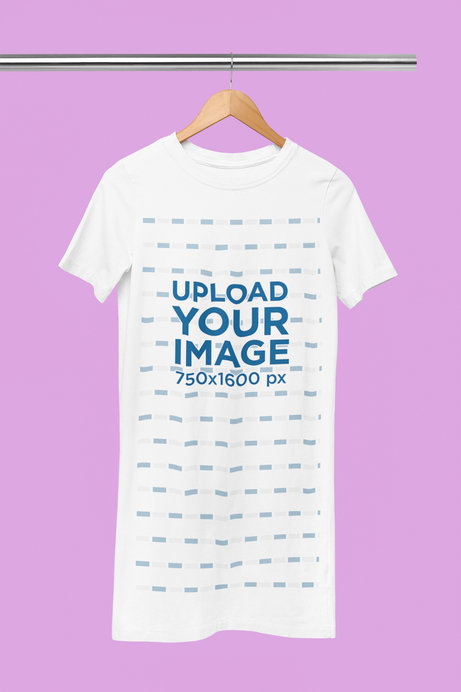 Placeit - T-Shirt Dress Mockup Featuring a Wooden Hanger