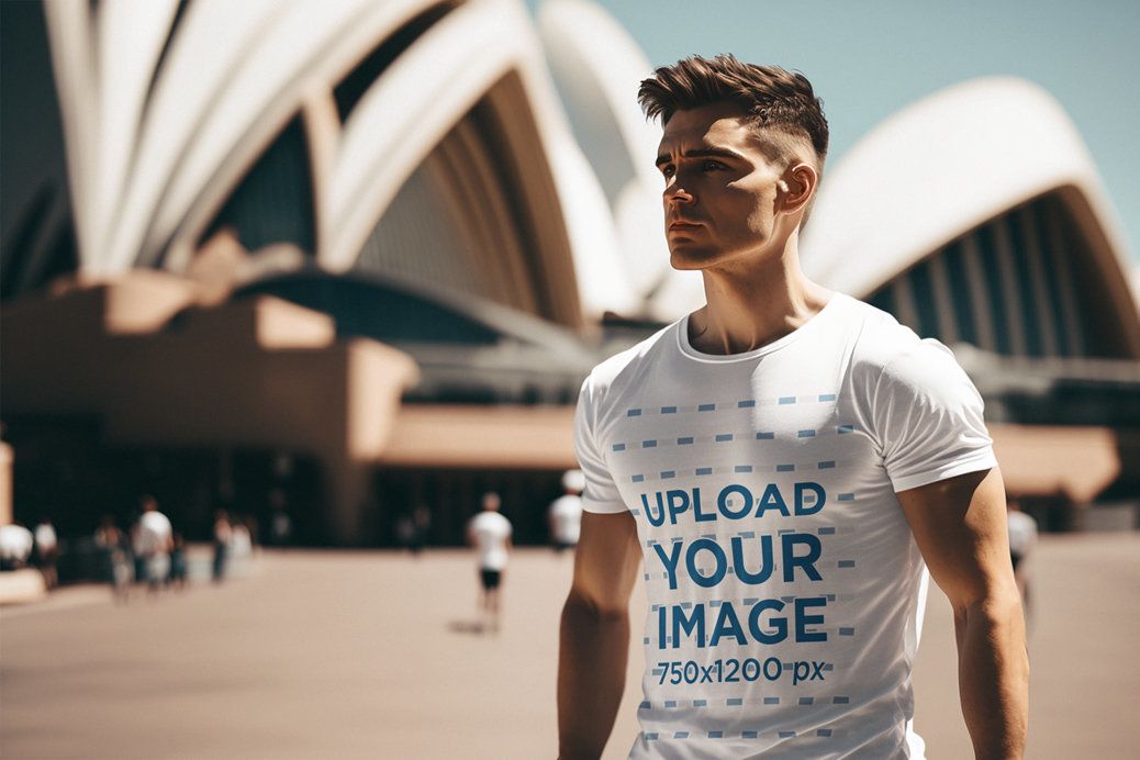 Placeit - Round-Neck T-Shirt Mockup Featuring an AI-Generated Man ...