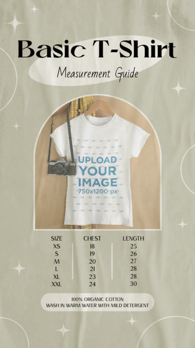 Placeit - Mockup of a Round Neck T-Shirt Featuring a Size Chart for ...