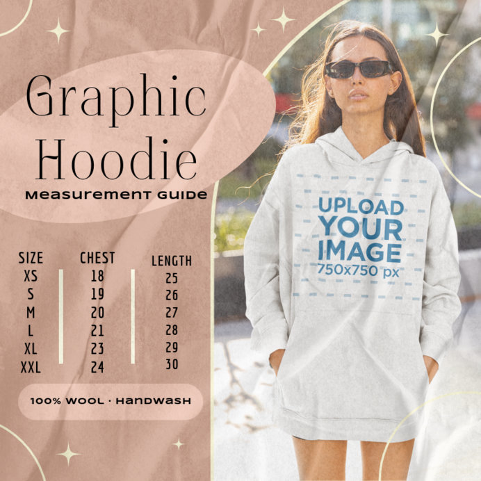 Placeit - Mockup of a Woman With a Hoodie Featuring a Size Charts for ...