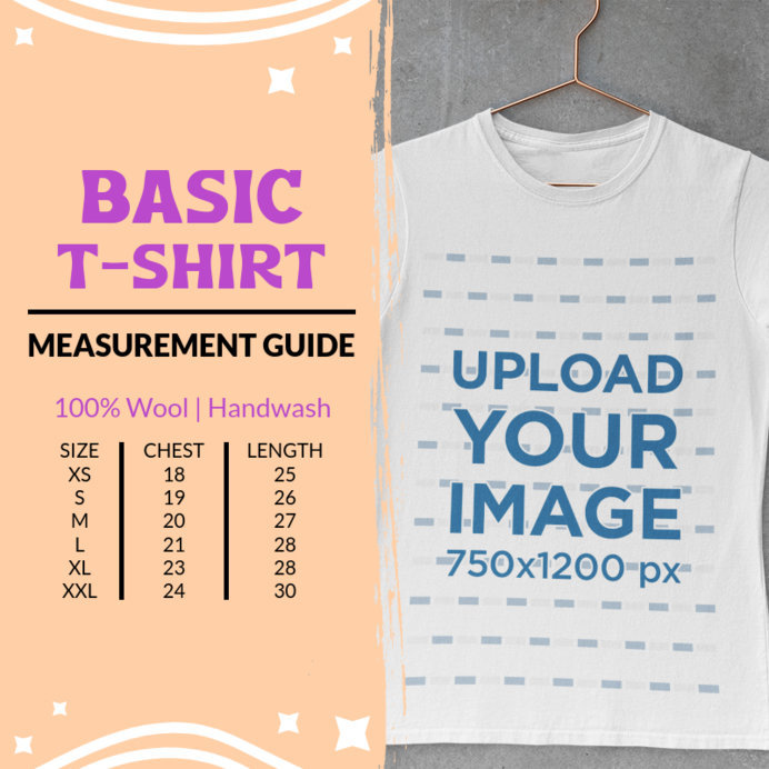 Placeit - Round-Neck T-Shirt Mockup Featuring a Size Chart for an ...