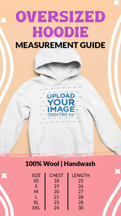 Placeit - Size Chart Mockup Featuring a Pullover Hoodie Mockup Ad