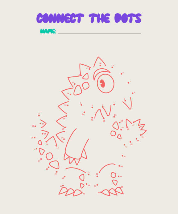 Placeit - Worksheet Design Maker Featuring a Connect-the-Dots Monster ...