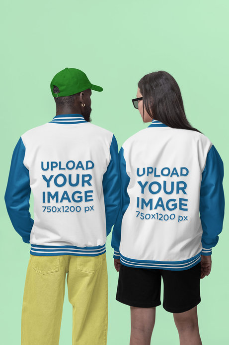 Placeit - Back-View Bomber Jacket Mockup Featuring a Man and Woman in a ...