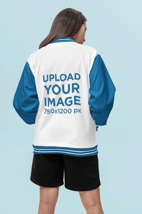 Placeit - Back-View Bomber Jacket Mockup Featuring a Woman in a Studio
