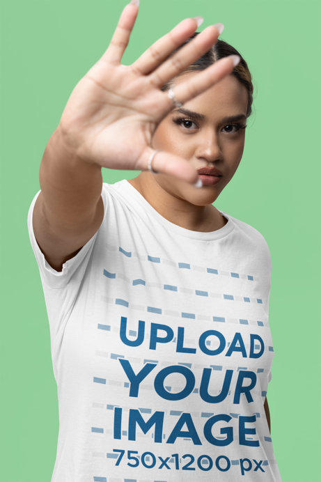 Placeit - Round-Neck T-Shirt Mockup Featuring a Serious Woman Doing a ...