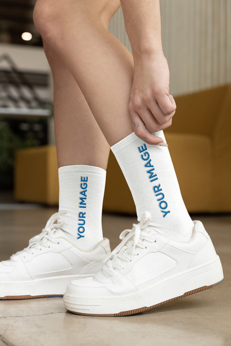 Placeit - Mockup of a Woman Wearing Mid Socks with an Embroidered Element