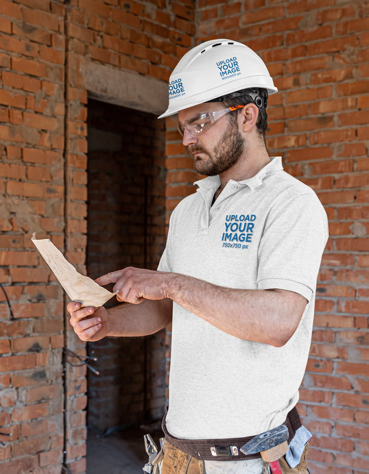 Placeit - Labor Day-Themed Mockup of a Bearded Worker Wearing a Safety ...