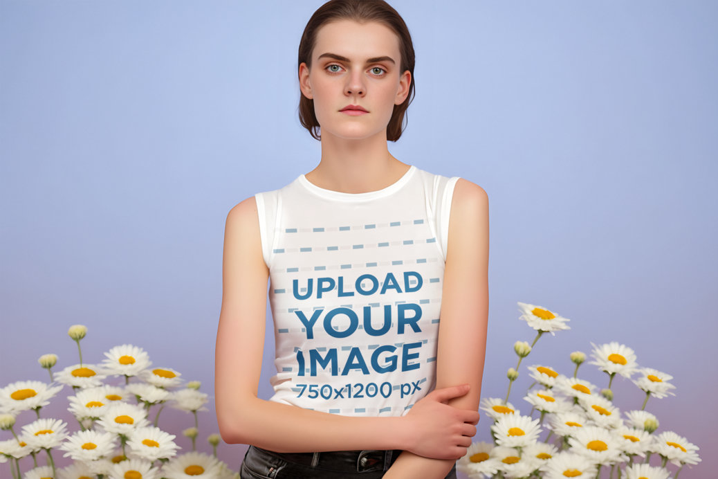 Placeit - Sleeveless Tee Mockup of an AI-Generated Woman Posing With ...