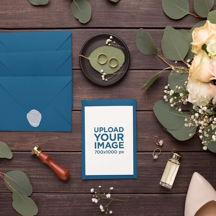 Placeit - Wedding Program Mockup Featuring an Aesthetic Setting with Leaves