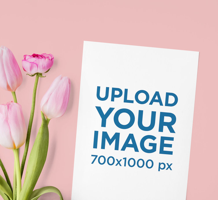 Placeit - Vertical Wedding Program Mockup Featuring Pink Flowers