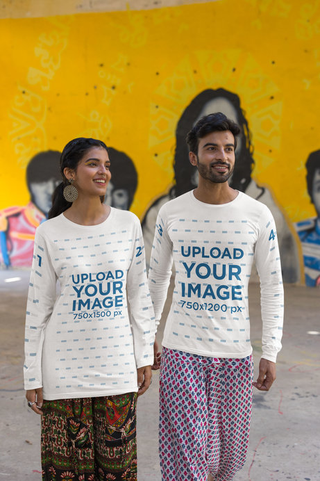 Placeit - Bella Canvas Long Sleeve Tee Mockup Featuring a Smiling ...