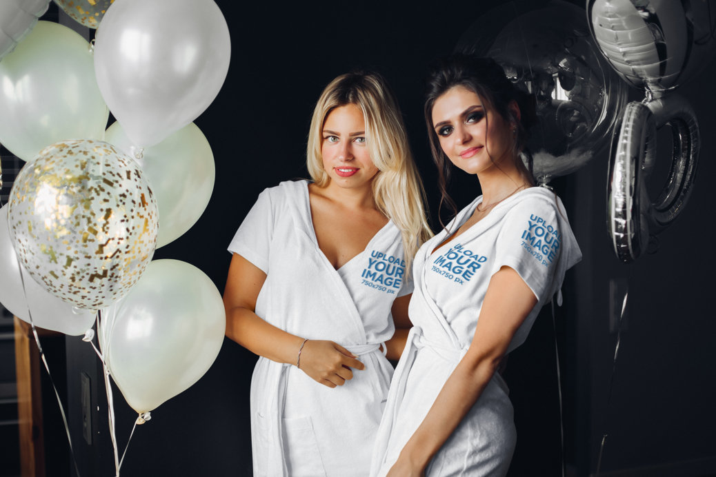 Placeit - Robe Mockup Featuring Two Stylish Women Getting Ready for a ...