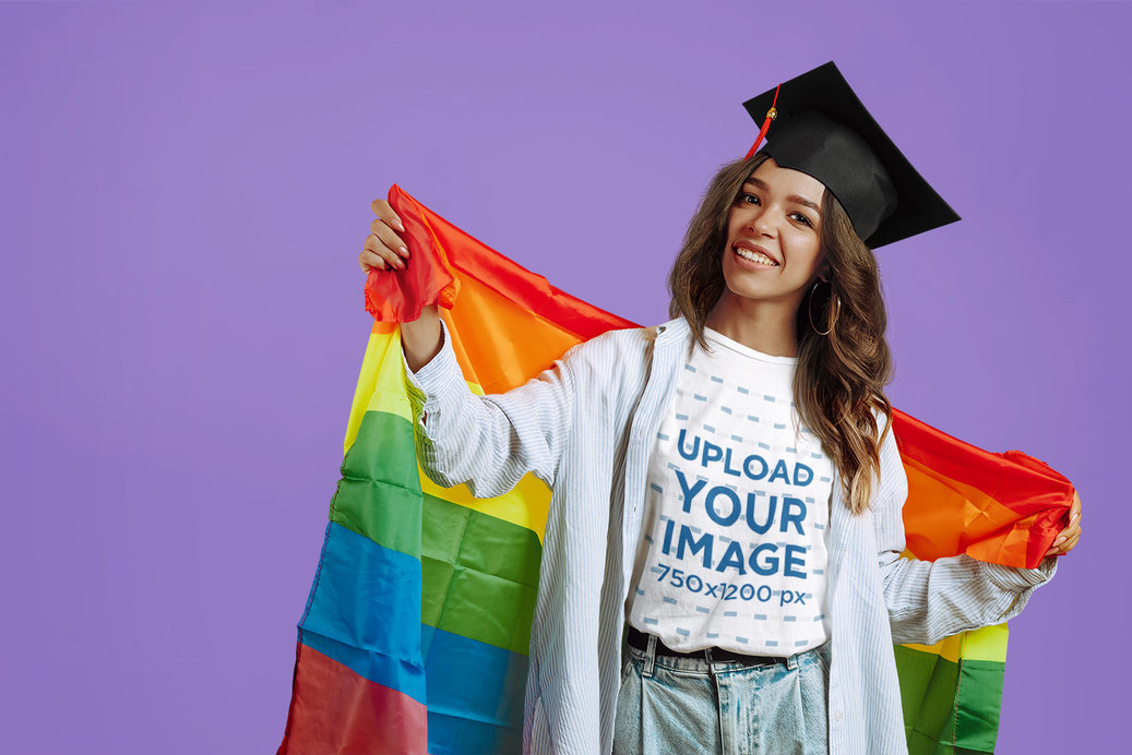 Placeit - Graduation Mockup of a Smiling Woman Wearing a T-Shirt ...