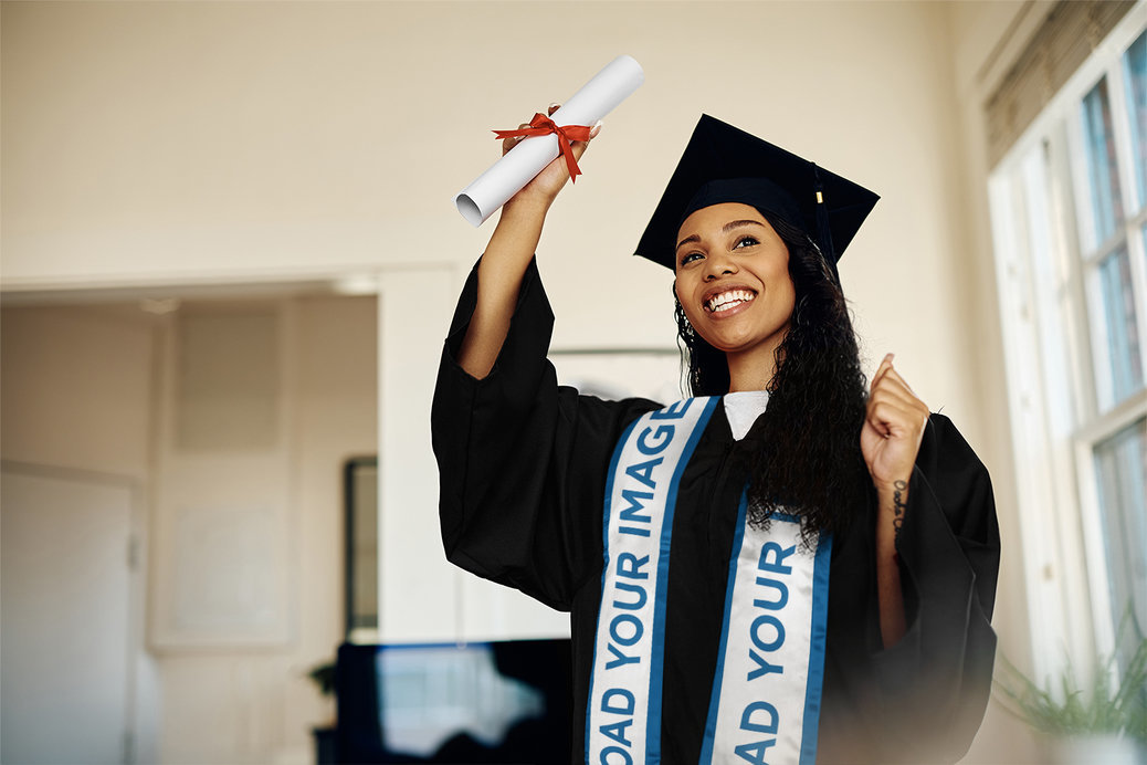 Placeit - Graduation Stole Mockup of a Proud Happy Woman With a Diploma