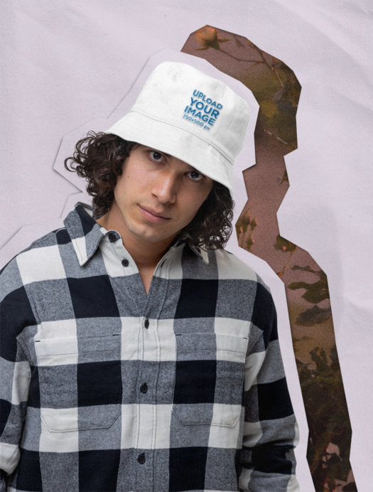 Placeit - Cut-Out Collage-Inspired Bucket Hat Mockup Featuring a Man ...