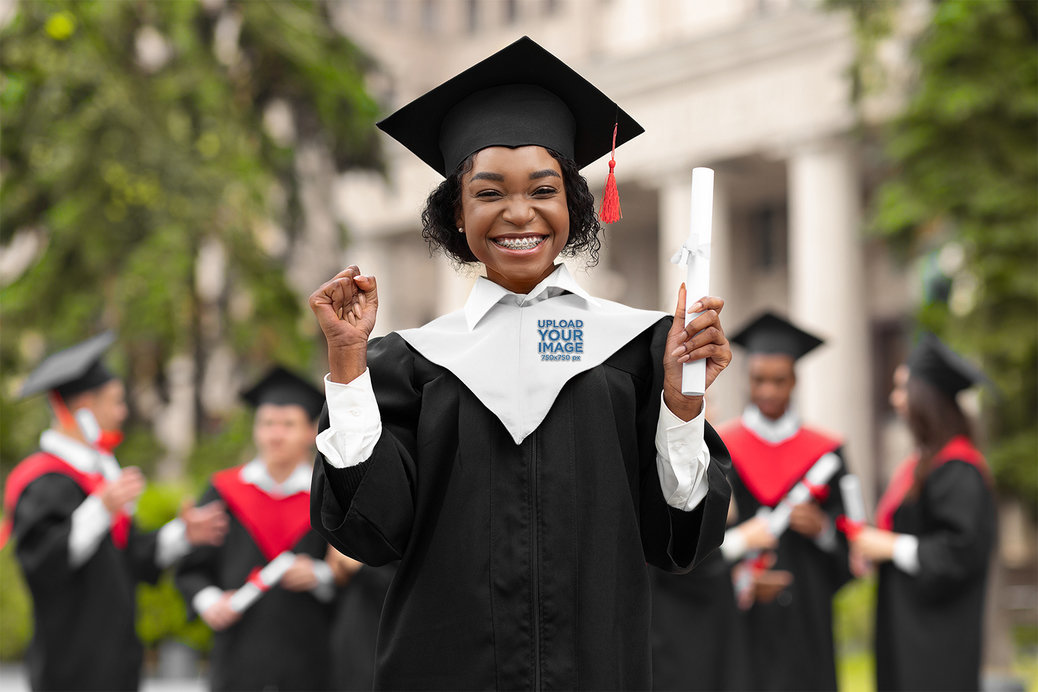 Placeit - Graduation Hood Mockup Featuring a Proud and Happy Woman With ...
